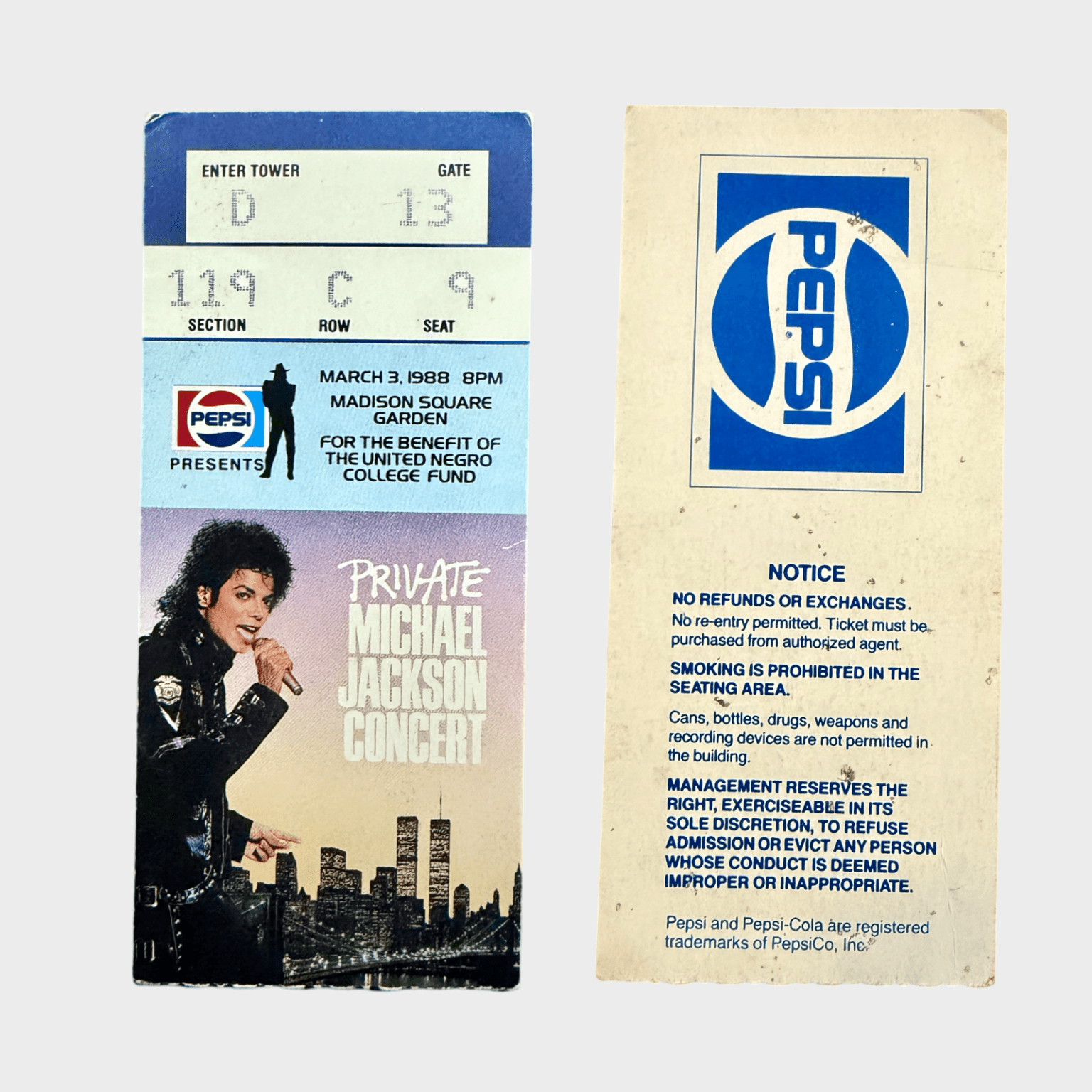 Michael Jackson UNCF Private BAD Tour Concert Ticket Stub – Michael ...